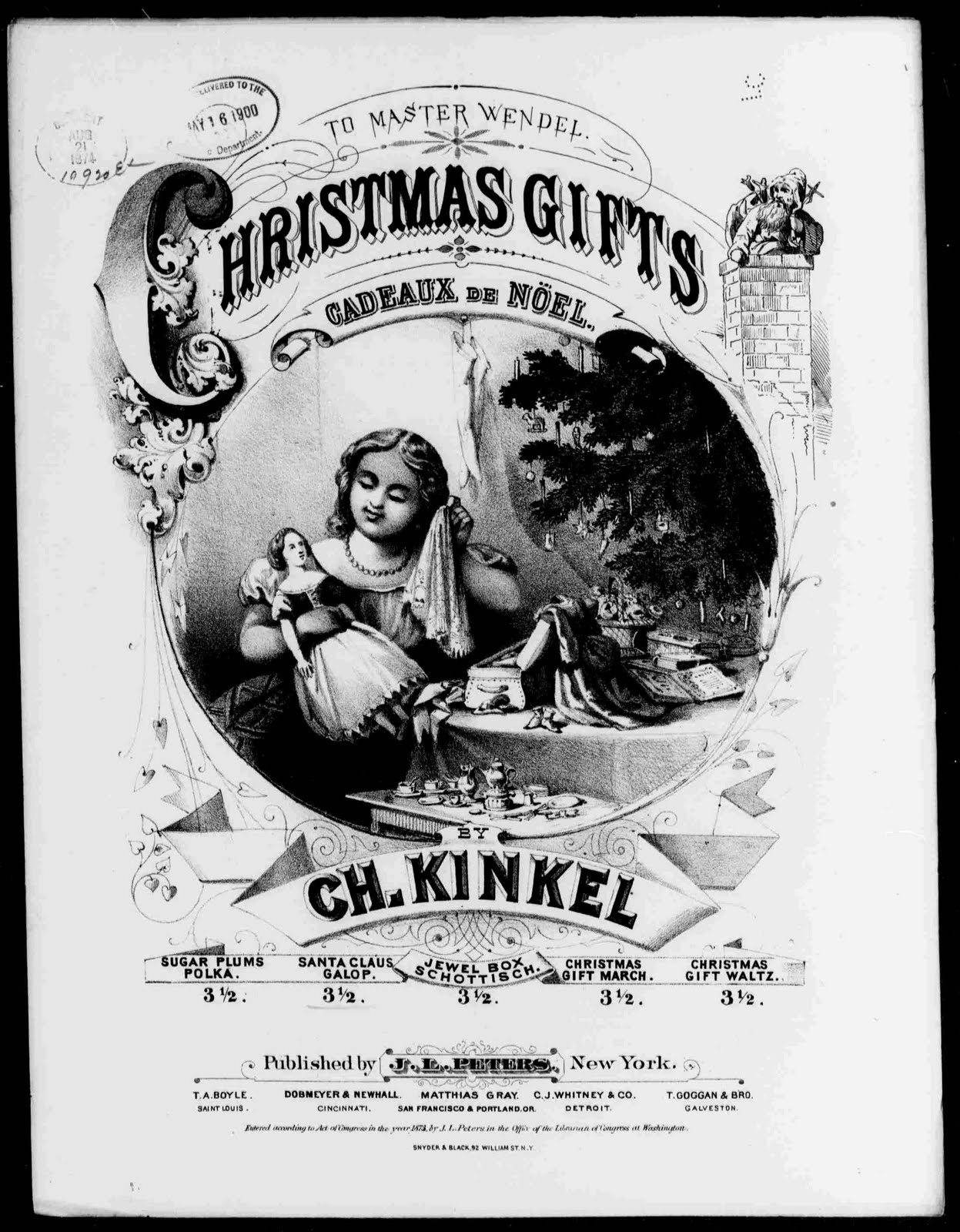 Vintage Ephemera: "Santa Claus Galop" Sheet music cover, 1874