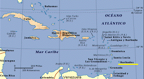 playas del caribe: Mapas y ubicación de Barbados en el Caribe: