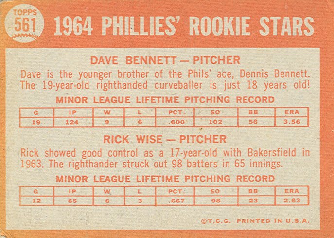 1967 Topps Baseball: Final Card: Dennis Bennett