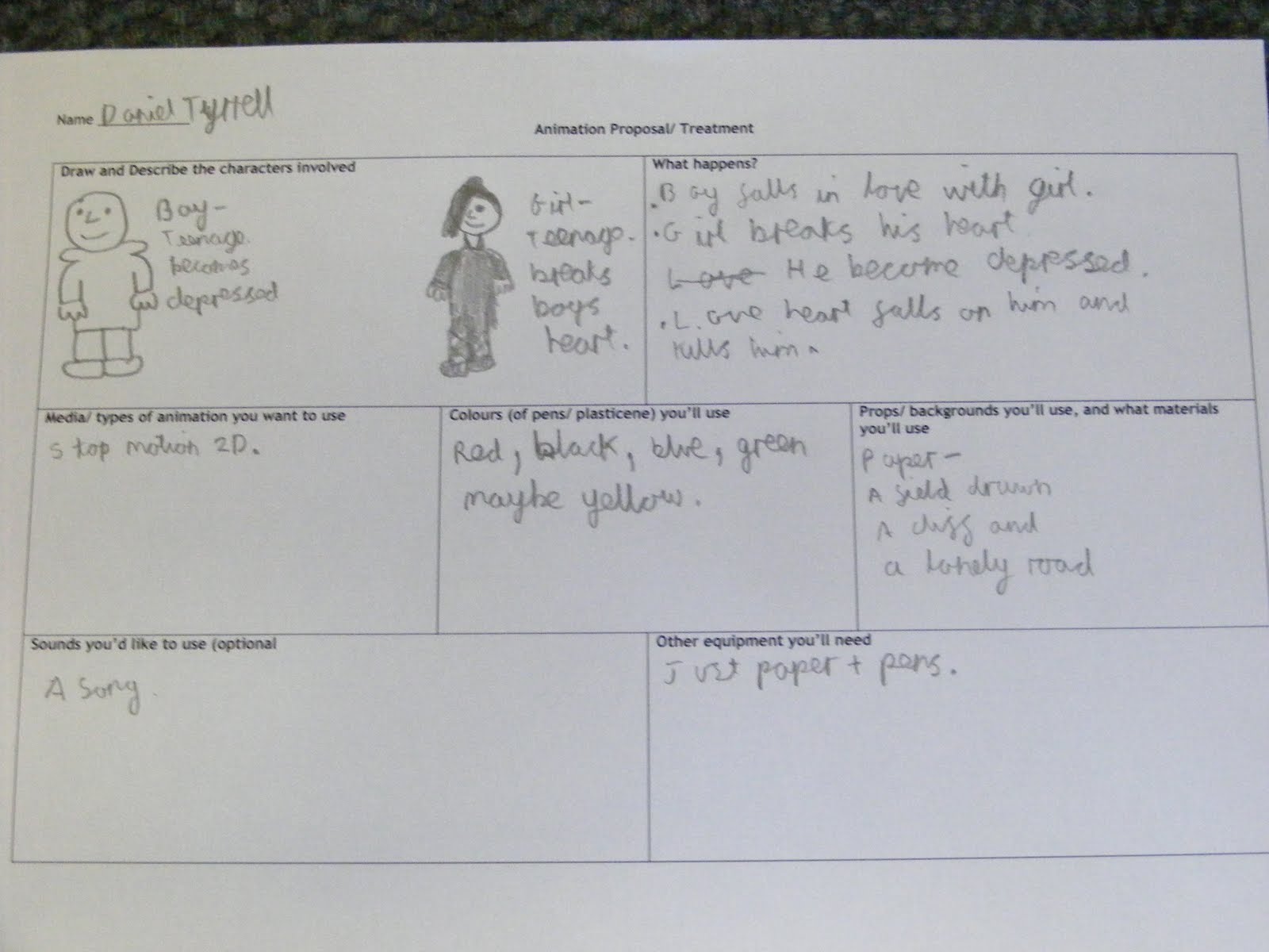 Daniel blogs: Planning my animation