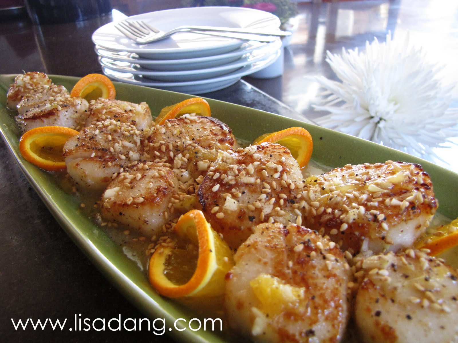 Dang It Delicious: Scallops in Garlic Orange Sesame