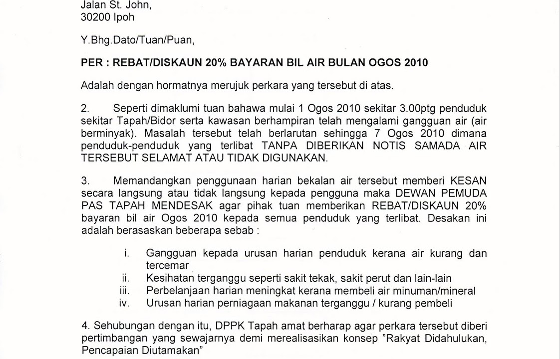 Contoh Surat Bekalan Air - DenzelbilMcfarland