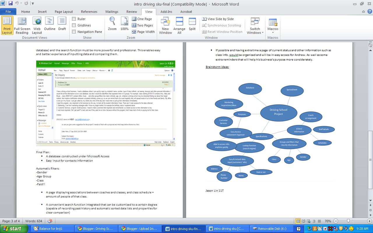 Driving School Project: Final Proposal and Brainstorm diagram complete