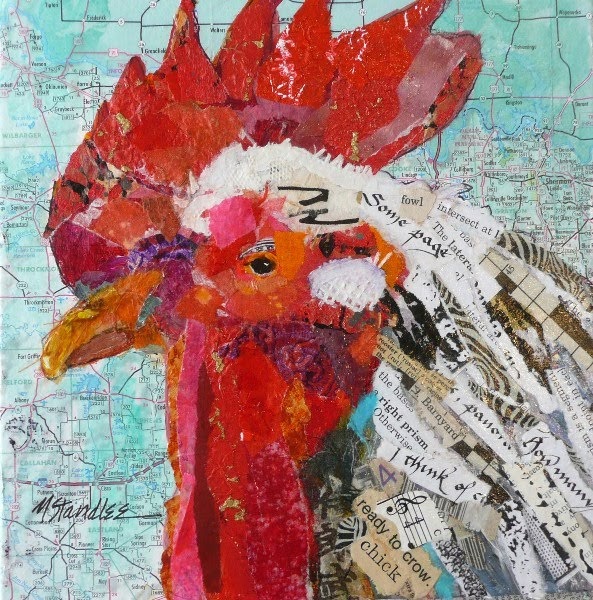 Nancy Standlee Fine Art: Rooster and Bird Torn Paper Collage Paintings ...
