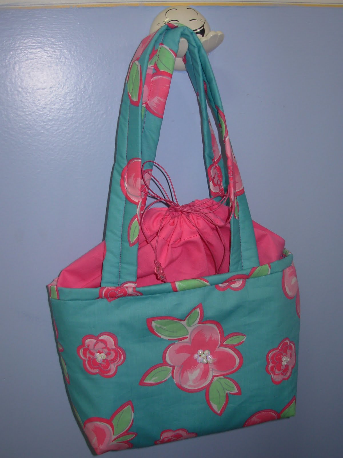 Que lindo Patchwork: Bolsa Infantil Saquinho Flores Rosa e Verde