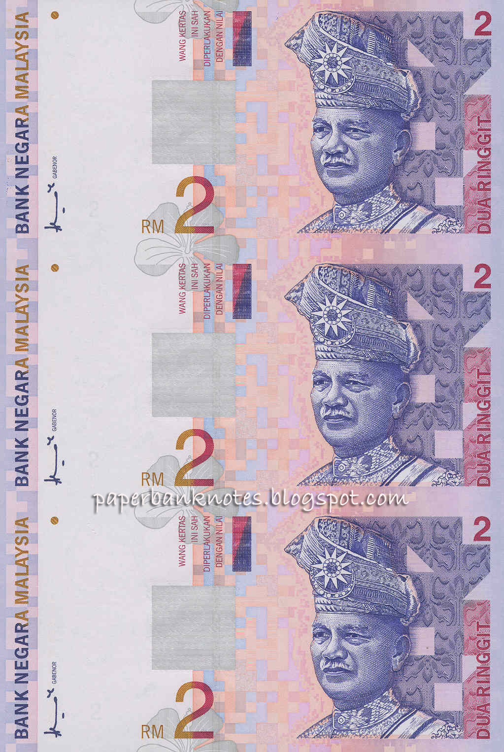 southeast asia: Malaysia - 2 Ringgit 1996 3-Uncut Sheet
