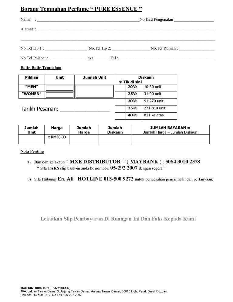 Harum Cinta - Pure Essence Perfume: Borang Tempahan