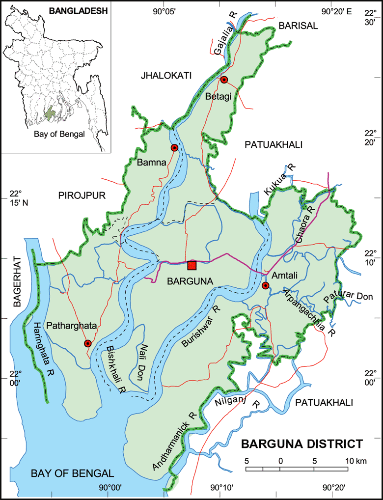 Maps of Bangladesh: Political Map of Barguna District