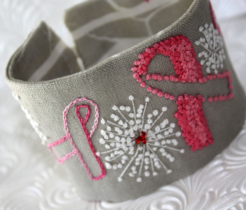 Waterrose Handcrafted Obsessions: Cure for Cancer Hand Embroidered Cuff