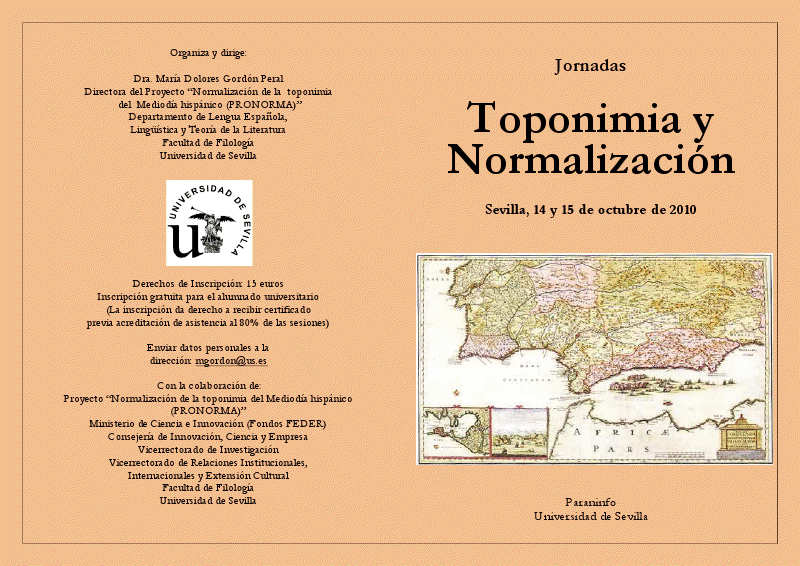 TOPONÍMICA: Jornadas sobre Toponimia y Normalización (Sevilla, España)