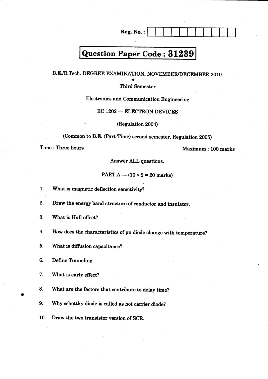 ANNA UNIVERSITY QUESTION BANK: ELECTRON DEVICES
