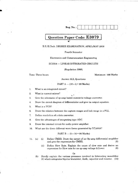 ANNA UNIVERSITY QUESTION BANK: LINEAR INTEGRATED CIRCUITS