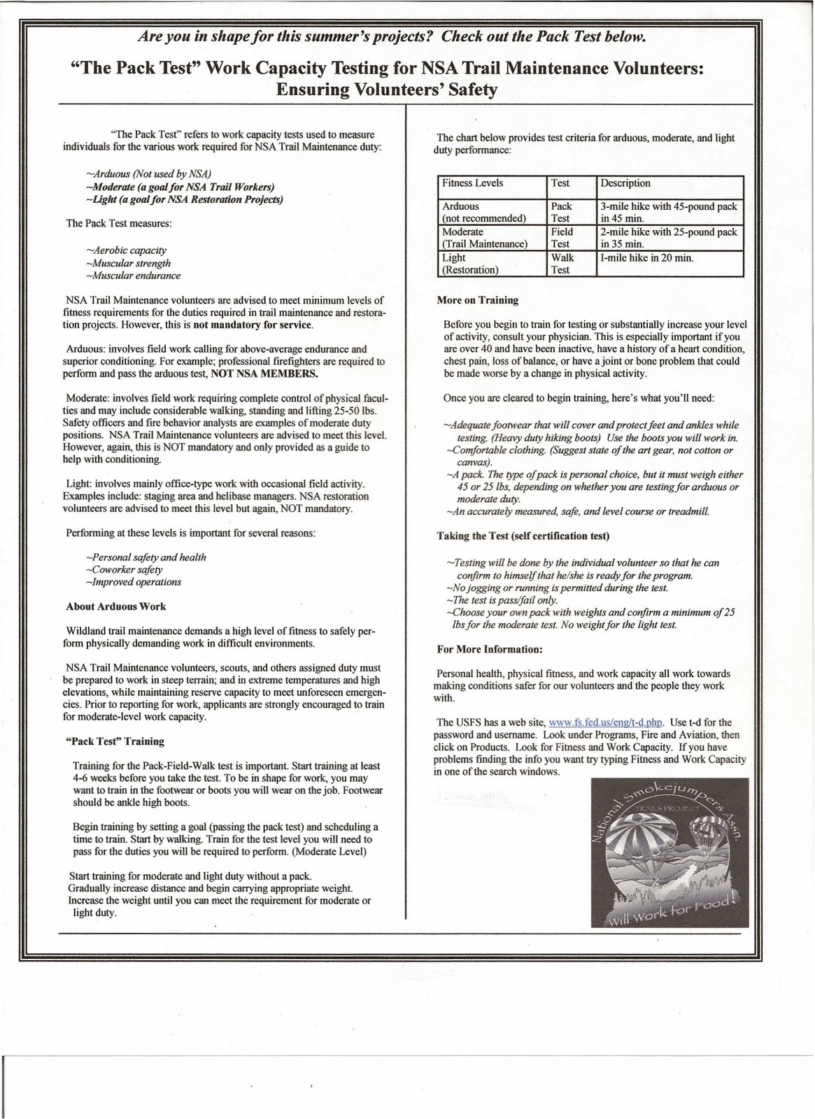 NSA Trail Maintenance Resource
