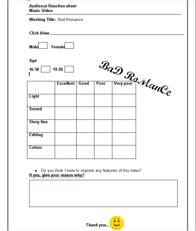 PS Music Production: Audience Reaction sheet