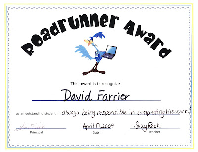 Musings and Happenings: David's Roadrunner Award