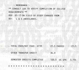 How I Graduated From Berkeley In Two Years: My UC Berkeley Transcripts