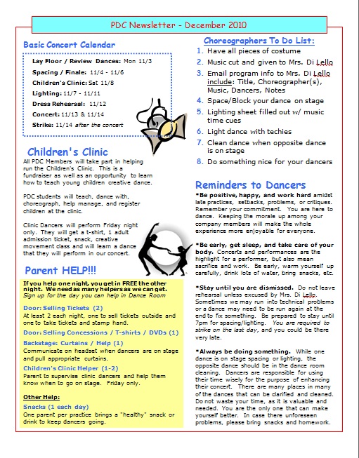 Sample Dance Newsletter