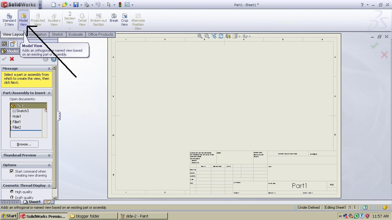 How to create 2d drawing sheet from 3d solidworks part