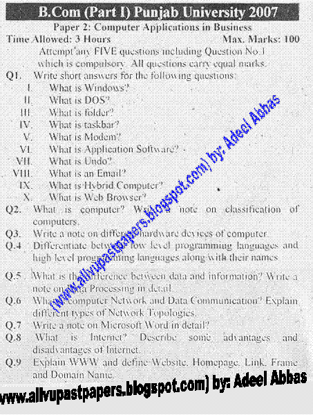 ALL UNIVERSITIES AND SERVICE COMMISSIONS PAST PAPERS IN PAKISTAN: B.Com ...