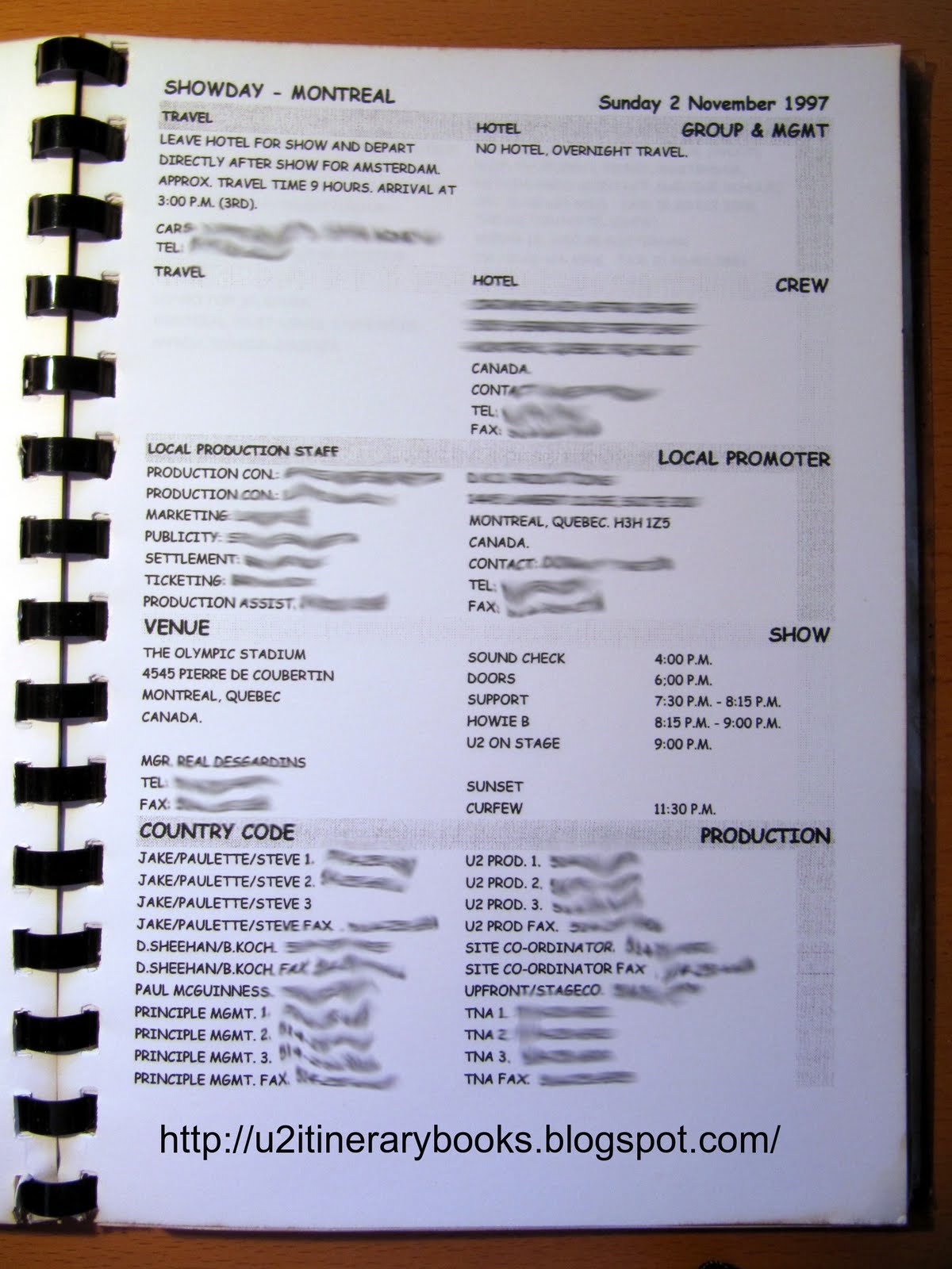 U2 Itinerary Books: U2 Popmart Tour Leg 3 USA 1997