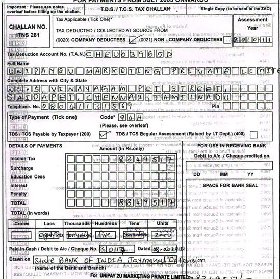 UNIPAY2U BANGLADESH: TDS (Tax Deducted at Source) Certificates in India