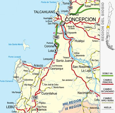 Turismo Octava: Mapa de la Octava Región