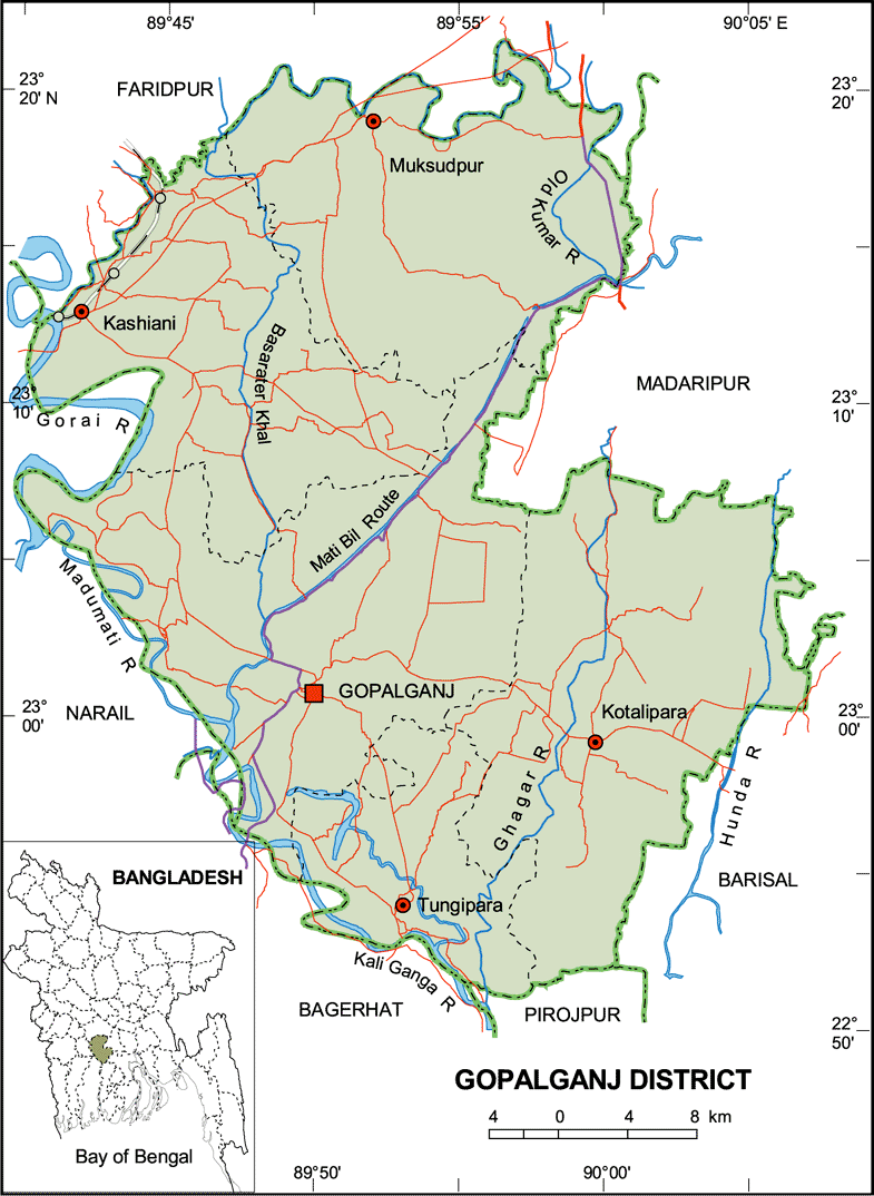 Maps of Bangladesh: Political Map of Gopalganj District