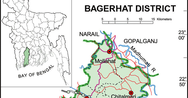 Maps of Bangladesh: Political Map of Bagerhat District