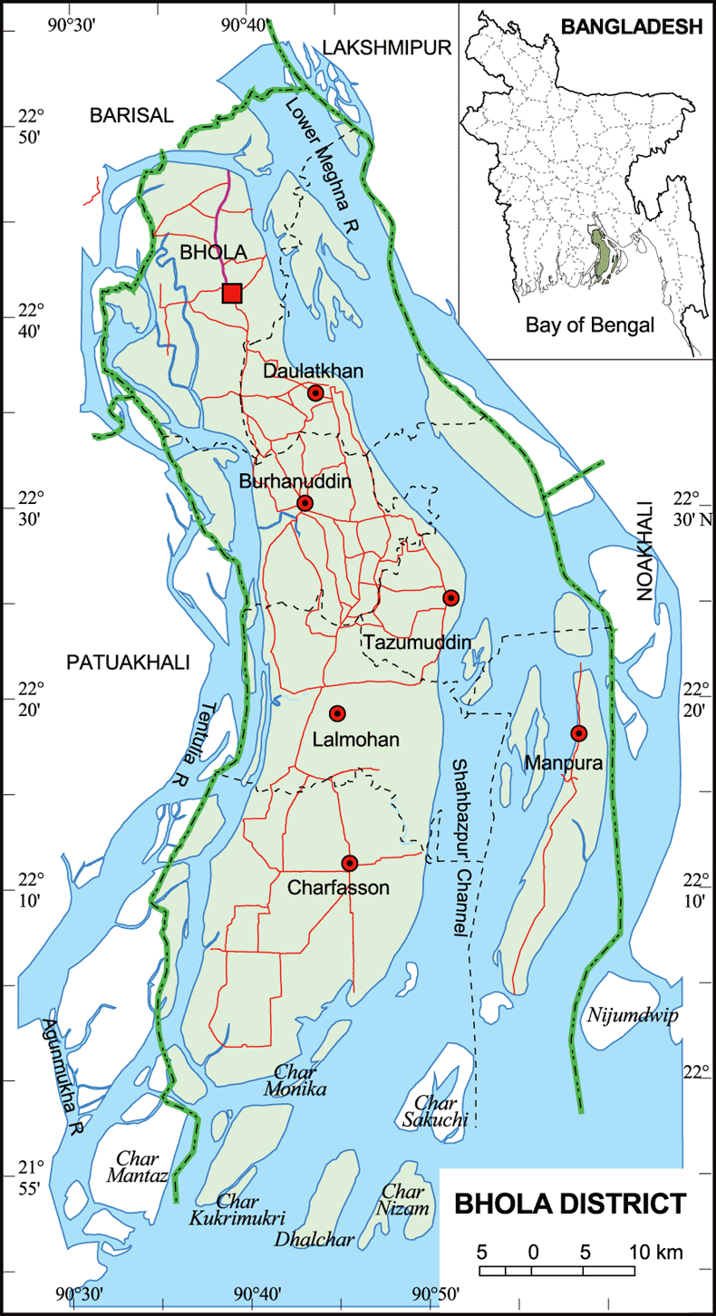 Maps of Bangladesh: Political Map of Bhola District