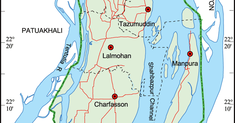 Maps of Bangladesh: Political Map of Bhola District