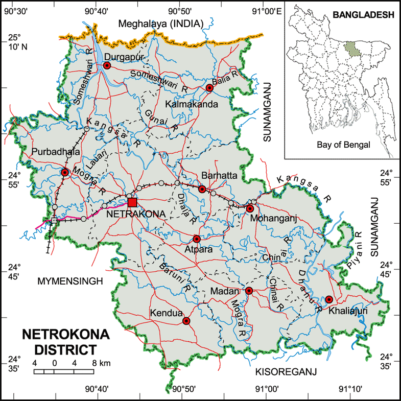 Maps of Bangladesh: Political Map of Netrokona District