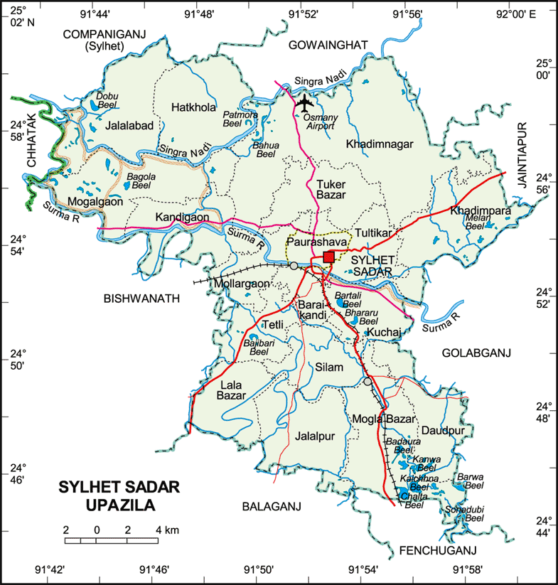 Maps of Bangladesh: Political Map of Sylhet Sadar Upazila