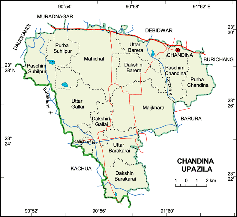 Maps of Bangladesh: Political Map of Chandina Upazila