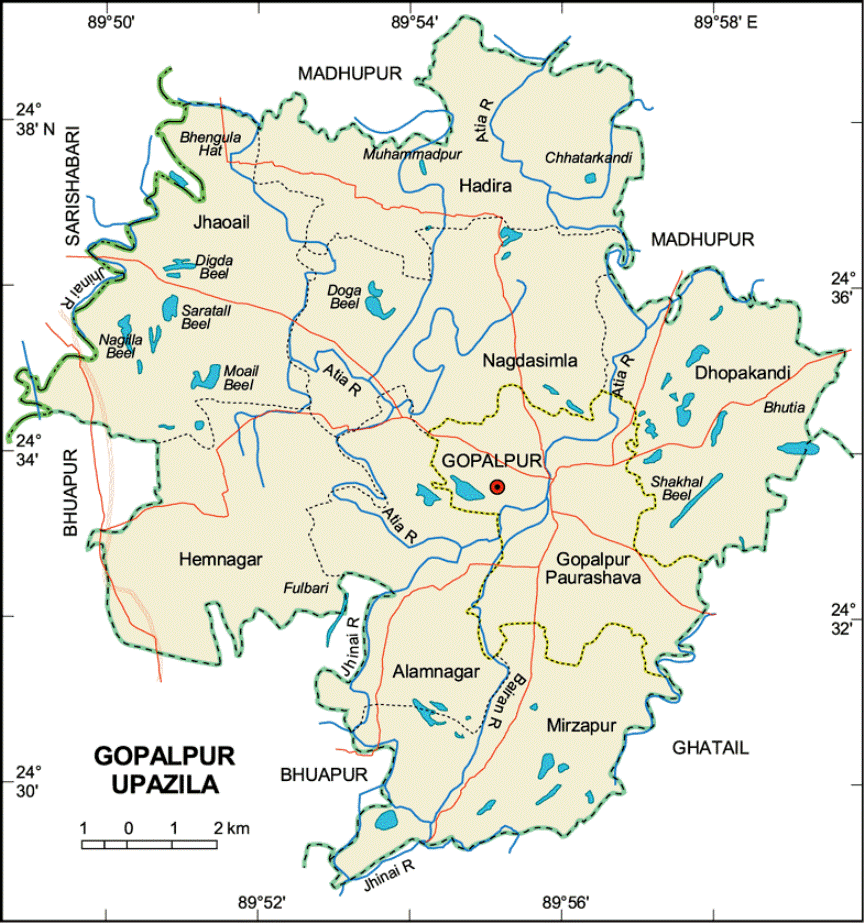 Maps of Bangladesh: Political Map of Gopalpur Upazila - Tangail District