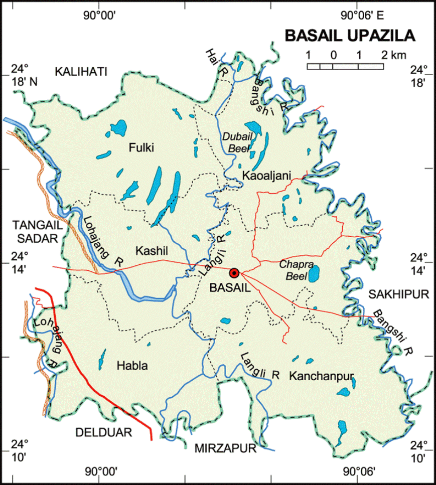 Maps of Bangladesh: Political Map of Basail Upazila - Tangail District