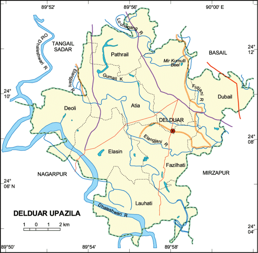 Maps of Bangladesh: Political Map of Delduar Upazila - Tangail District