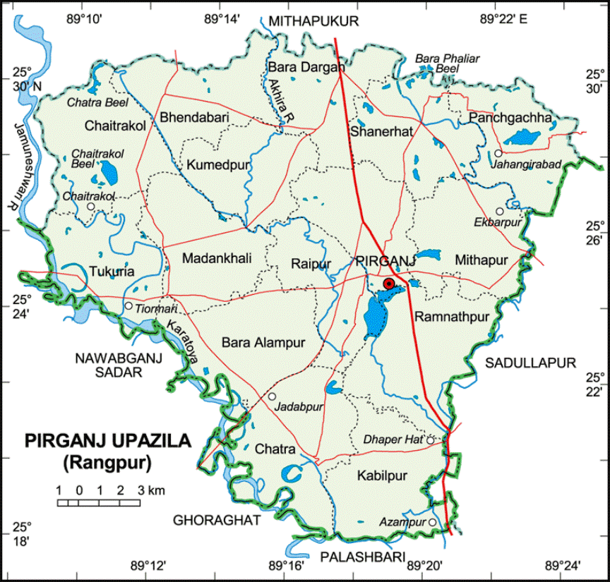 Maps of Bangladesh: Political Map of Pirganj Upazila