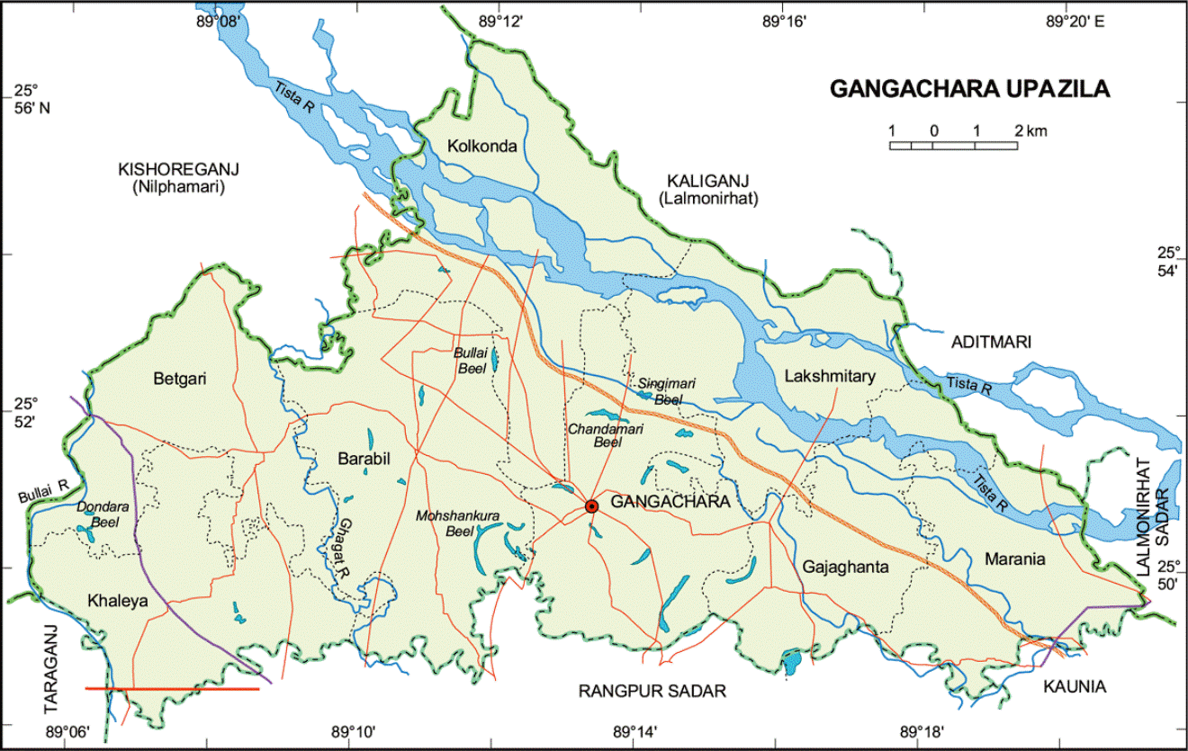 Maps of Bangladesh: Political Map of Gangachara Upazila