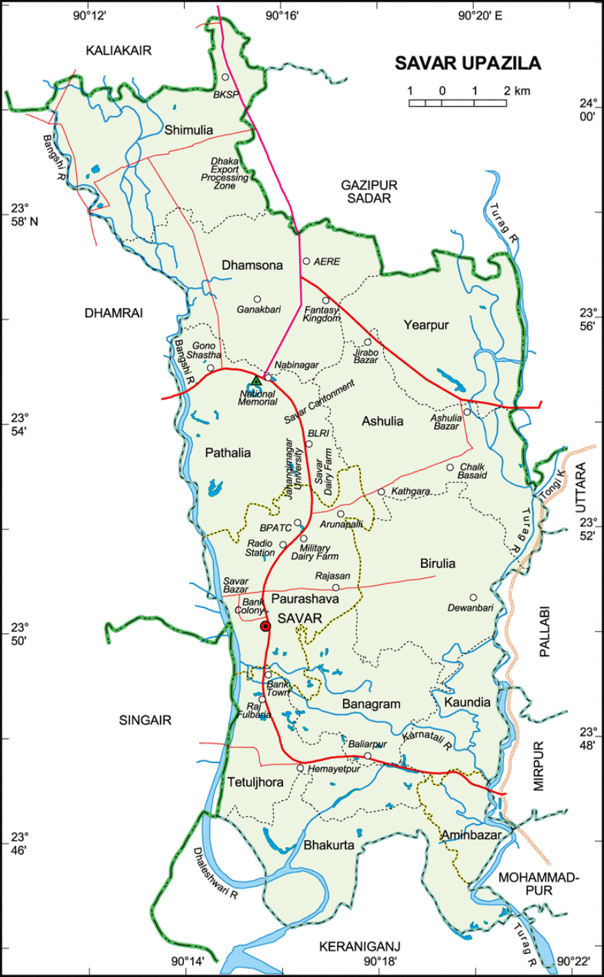Maps of Bangladesh: Political Map of Savar Upazila