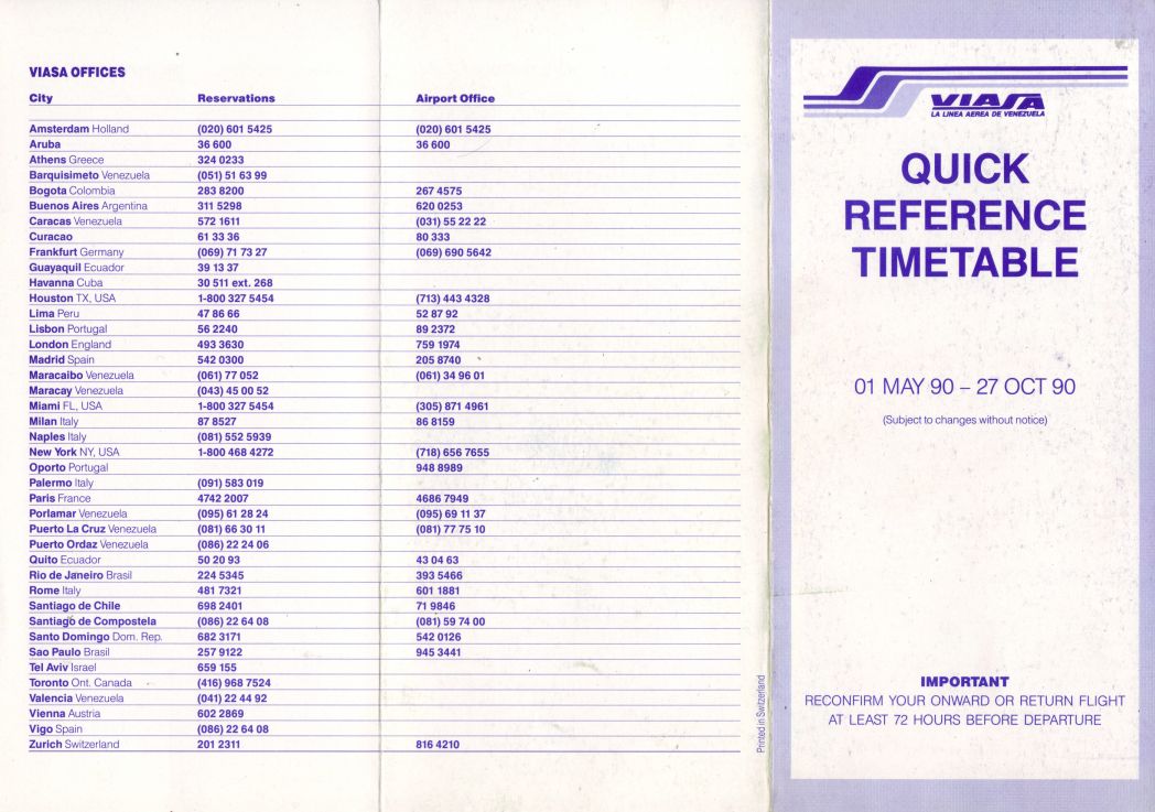 Airline memorabilia: Viasa (1990)