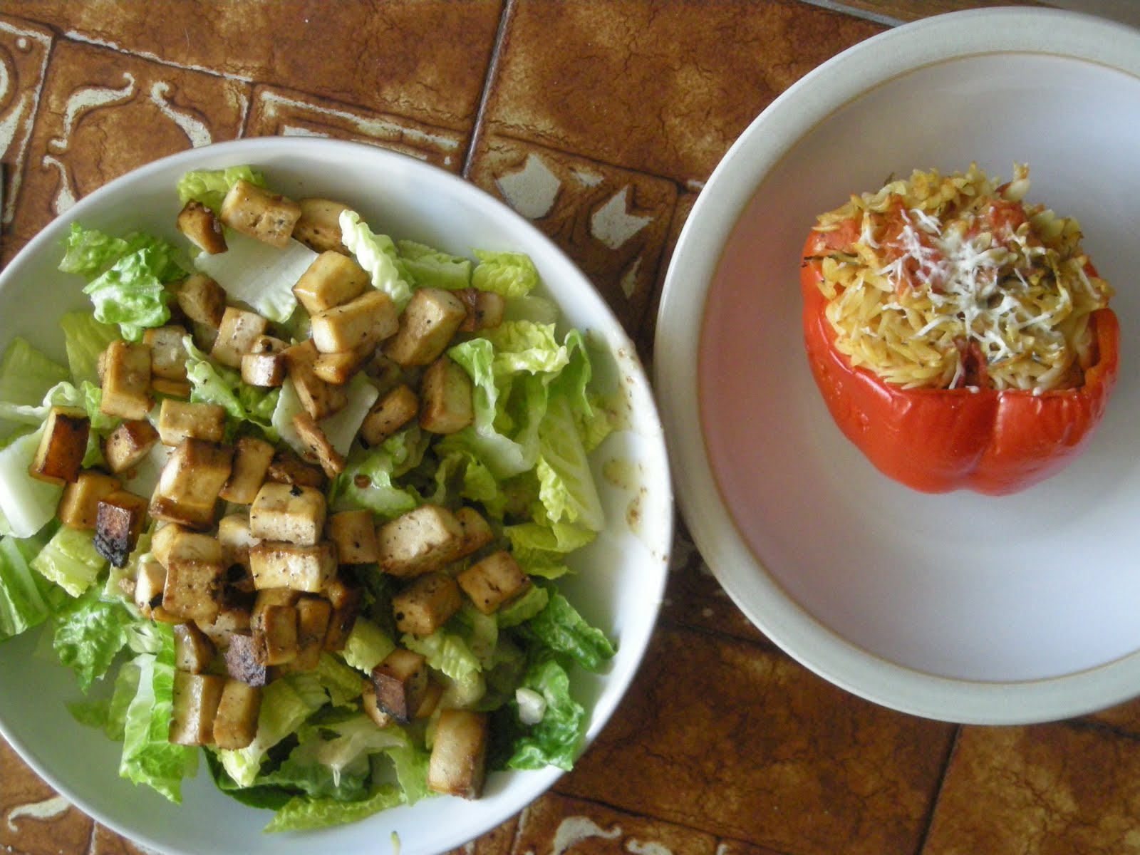 Not Just Salads: Orzo Stuffed Peppers with Rebar Caesar Salad