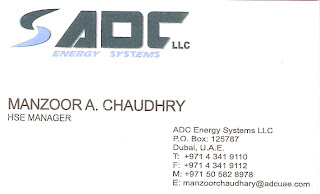 Manzoor Ahmad Chaudhry - HSE Manager: Present Visiting Card - UAE