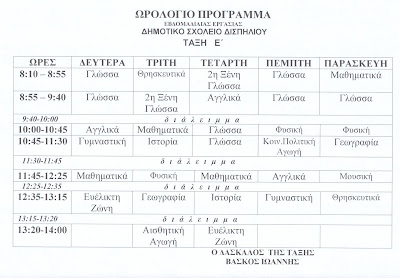 ΔΗΜΟΤΙΚΟ ΣΧΟΛΕΙΟ ΔΙΣΠΗΛΙΟΥ: ΠΡΟΓΡΑΜΜΑ ΣΧΟΛΙΚΗΣ ΕΡΓΑΣΙΑΣ Ε΄ ΤΑΞΗΣ - 2009 ...