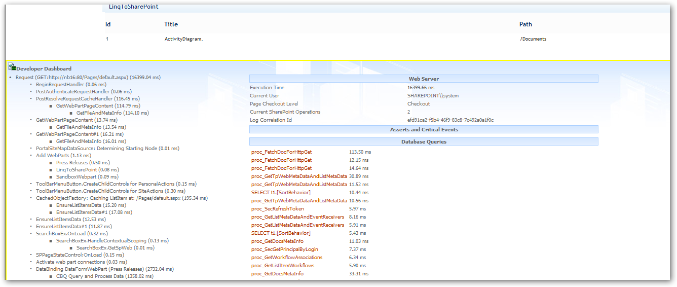 SharePoint, ASP.Net, JQuery, SQL Solutions: Developer Dashboard in SharePoint 2010