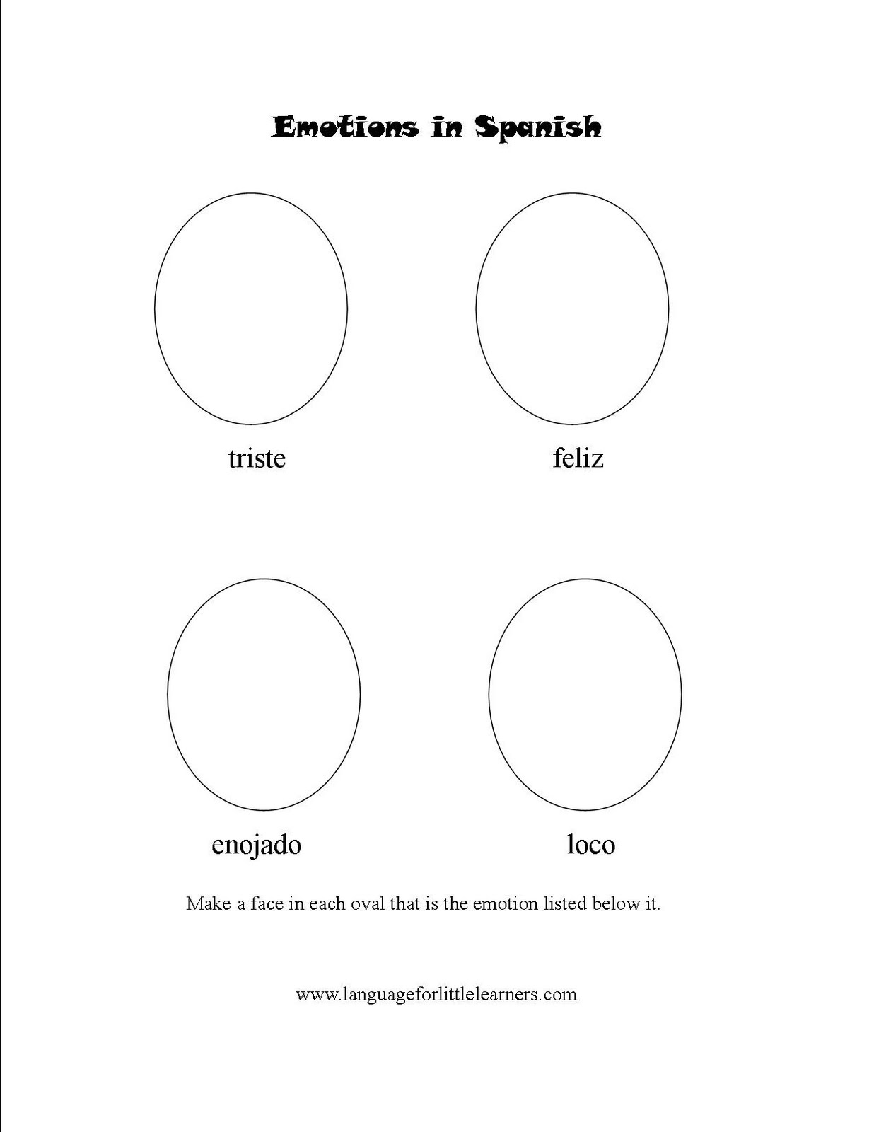 Spanish for Little Learners: Worksheet to Teach Emotions Words in Spanish