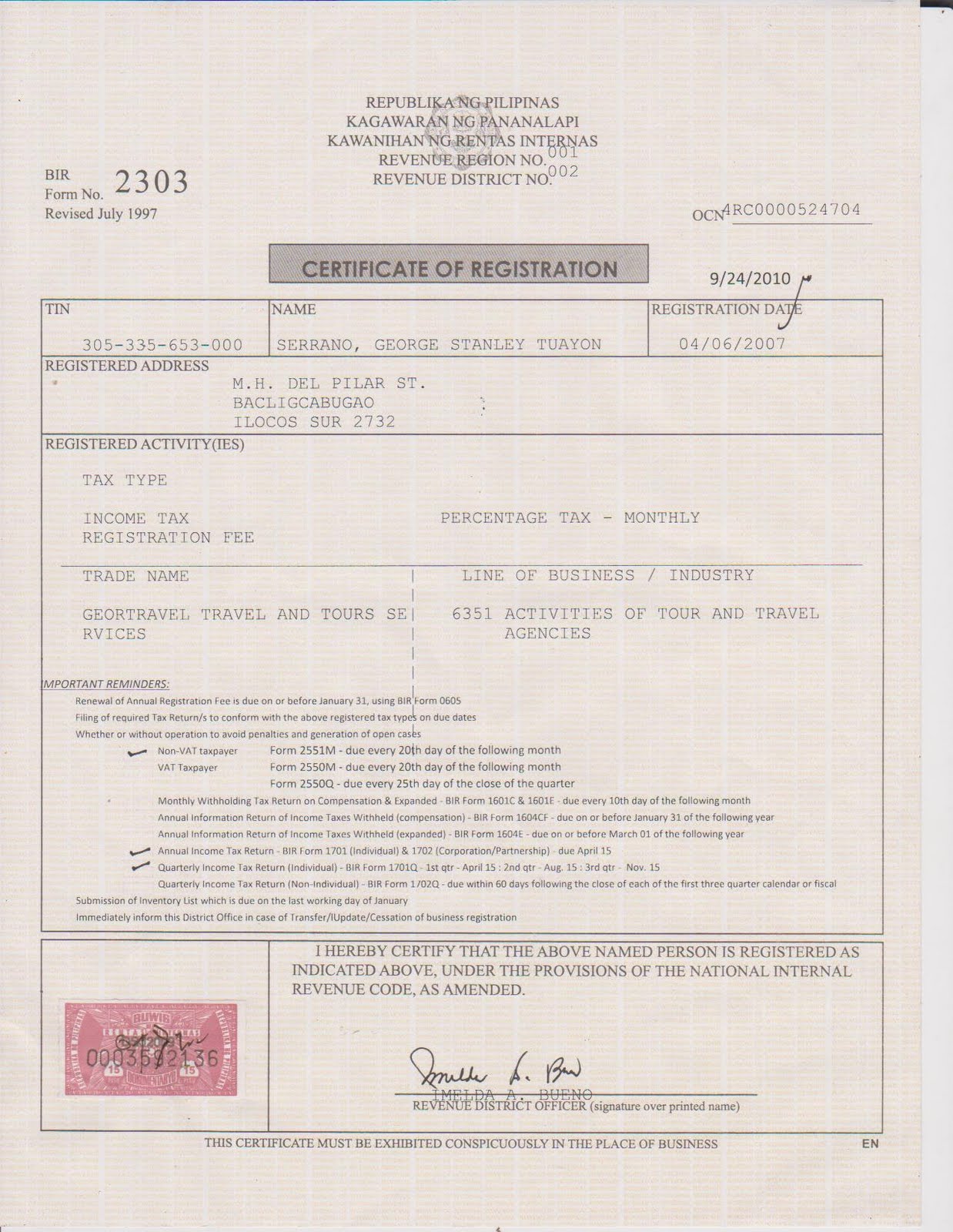 Geortravel Tours and Services: BIR -"Bureau of Internal Revenue ...