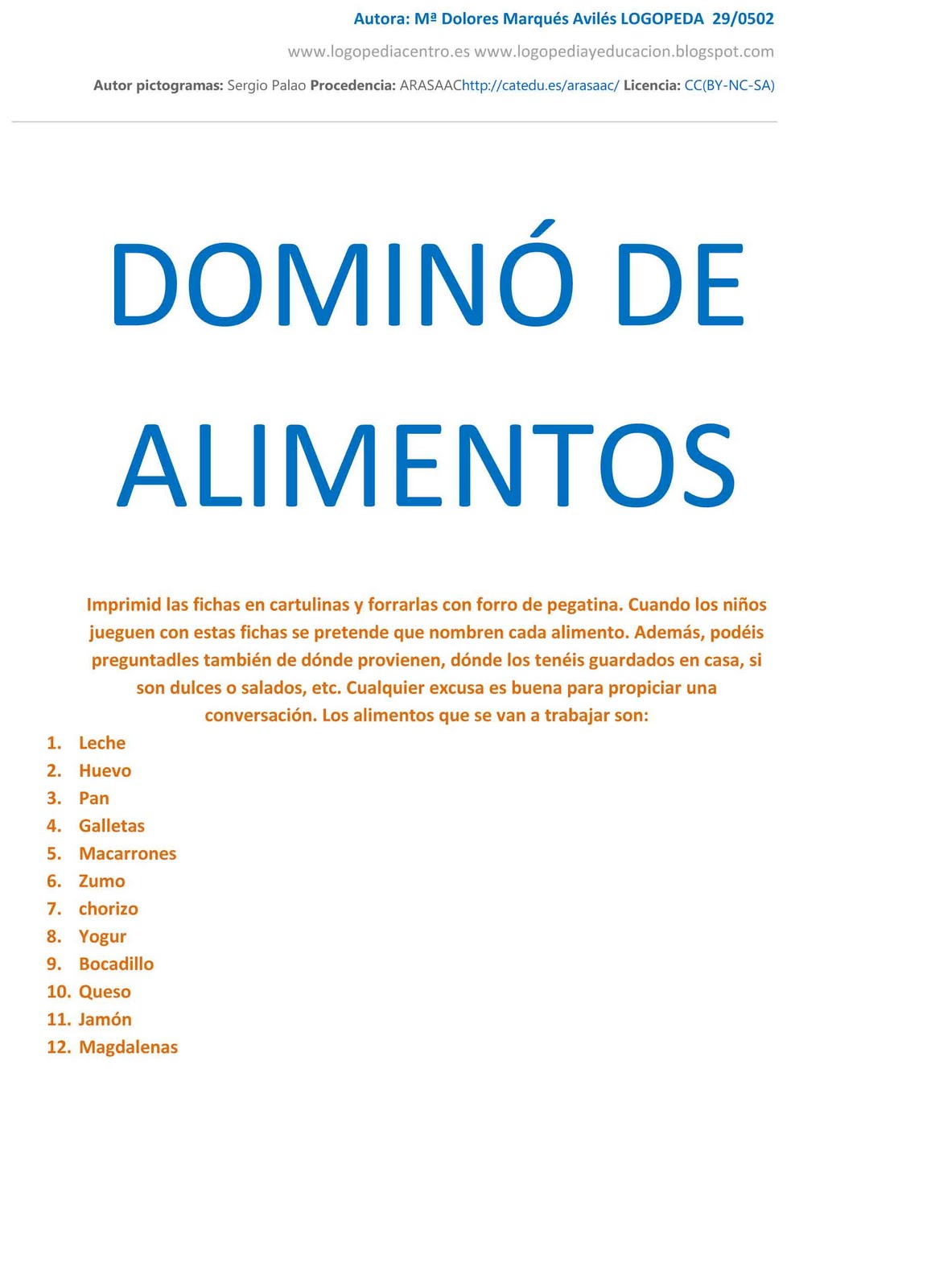 LOGOPEDIA Y EDUCACIÓN: DOMINÓ GIGANTE DE ALIMENTOS