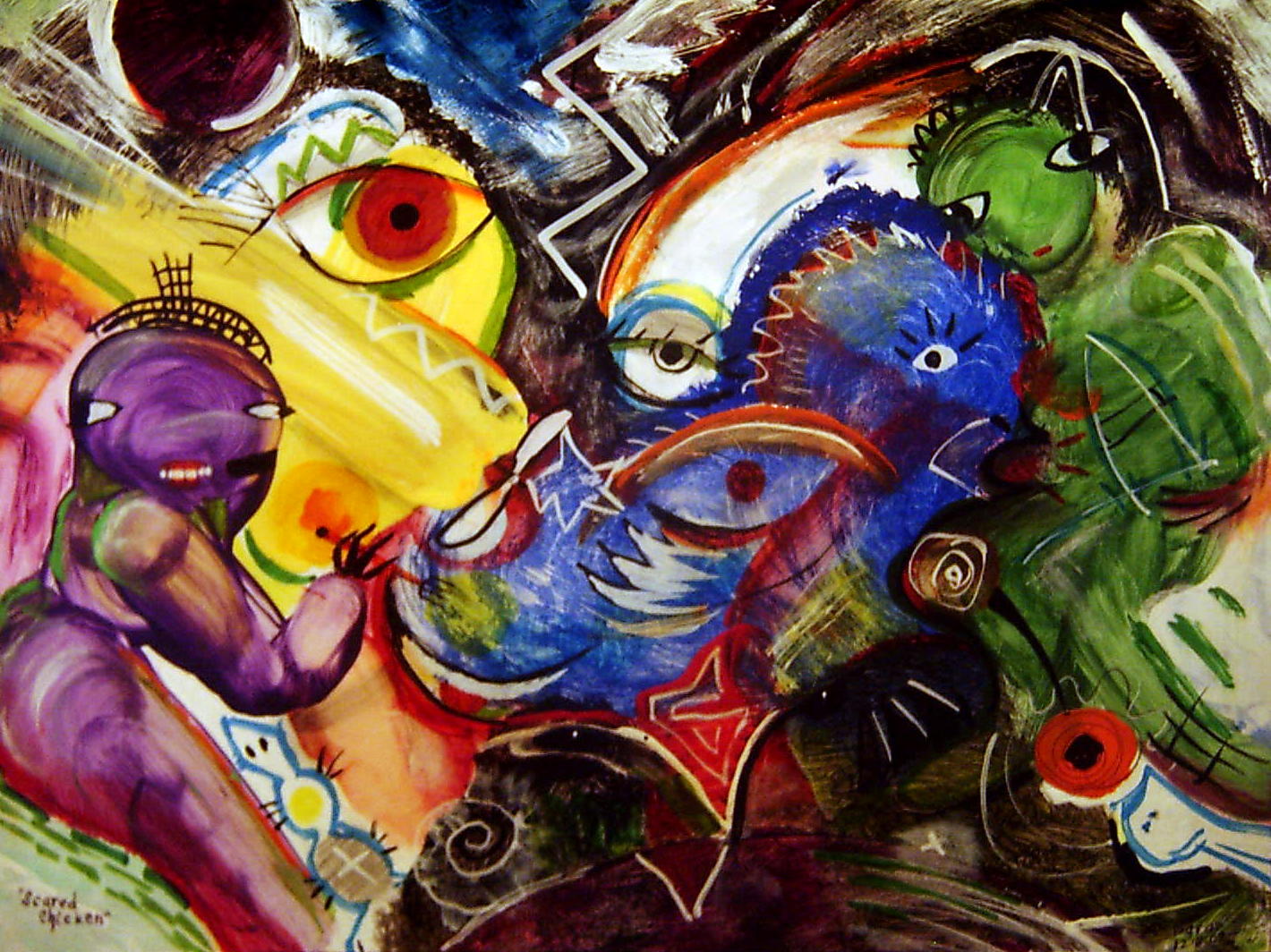Original Abstract Fine Art, ( etc.): Scared Chicken