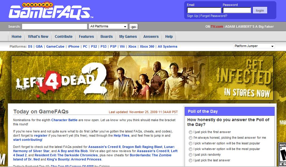 Lloyd Roberson's Design Journal: Evolution of GameFAQS.com 11-27-09