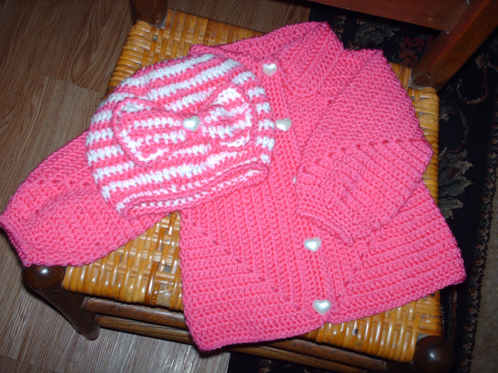 Goodness Gracious Great Balls of Yarn: Pink Hex baby sweater set done!